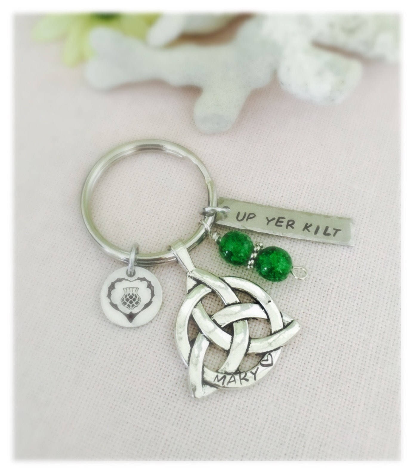 Personalized Celtic Knot Keychain, Scottish Keychain, Kilt Charm, Kilt ...