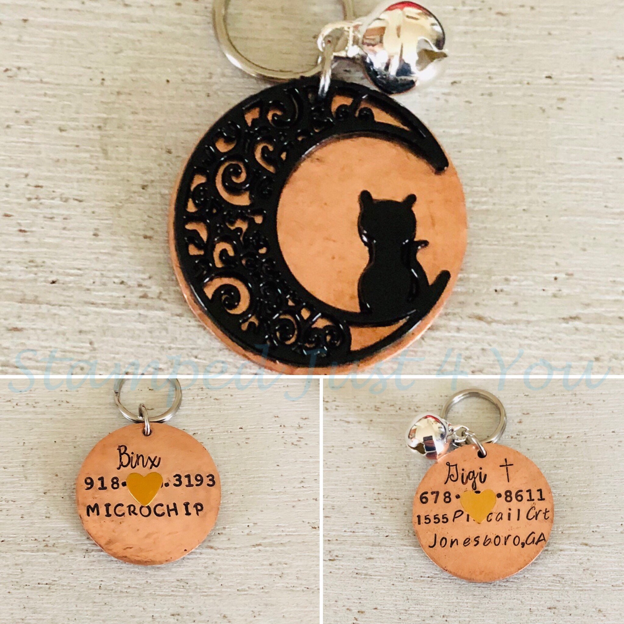 Handstamped Personalized Cat Name Tag Cat ID Tag Large Cat | Etsy