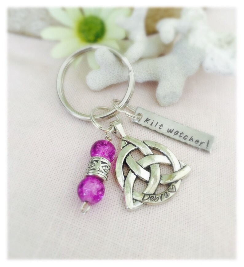 Personalized Celtic Knot Keychain, Scottish Keychain, Kilt Charm, Kilt ...