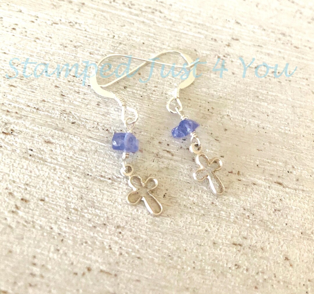 Sterling Silver Birthstone Cross Earrings: Communion Gift - Etsy