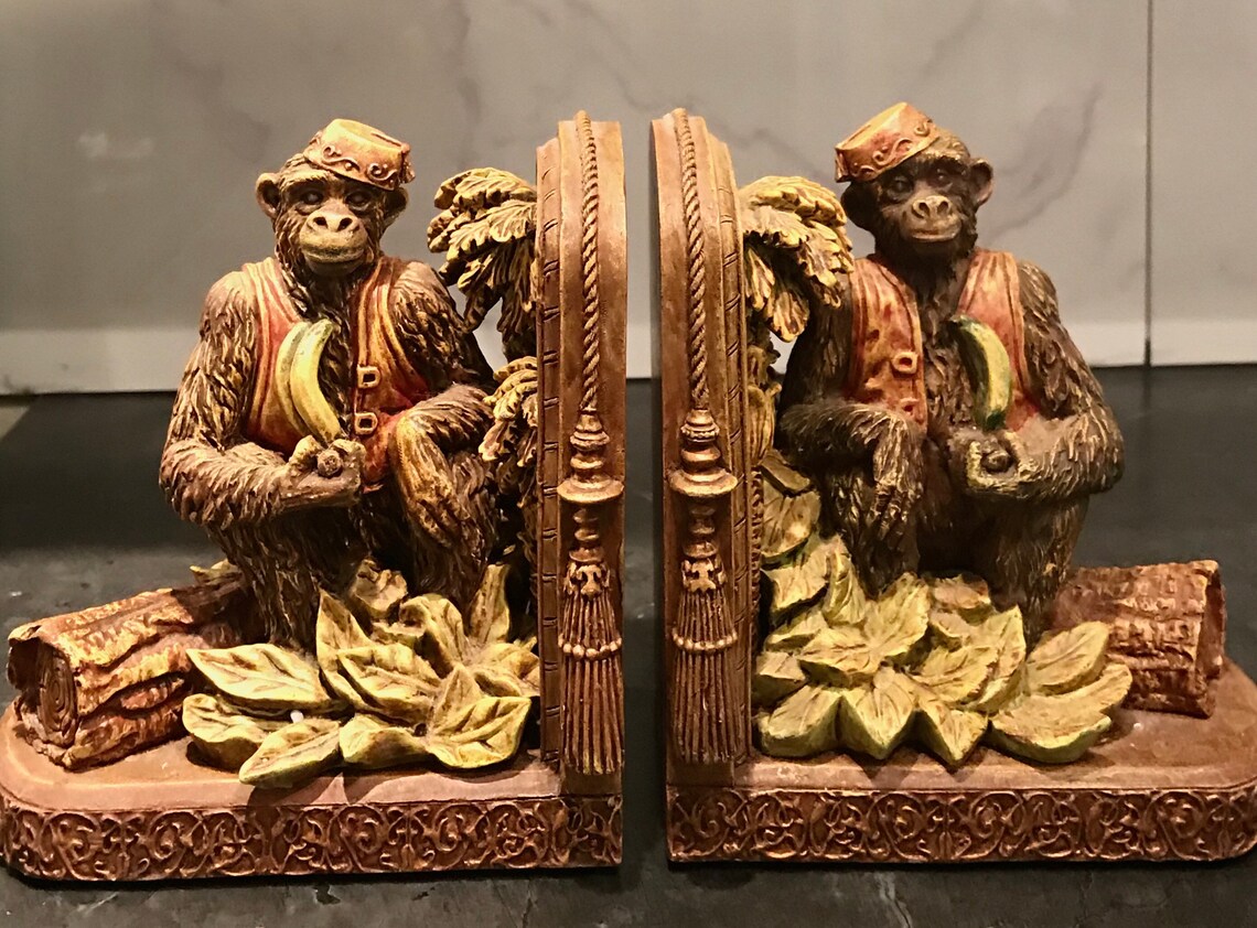 Vintage Monkey Tropical Bookends Heavy Composite Monkeys | Etsy