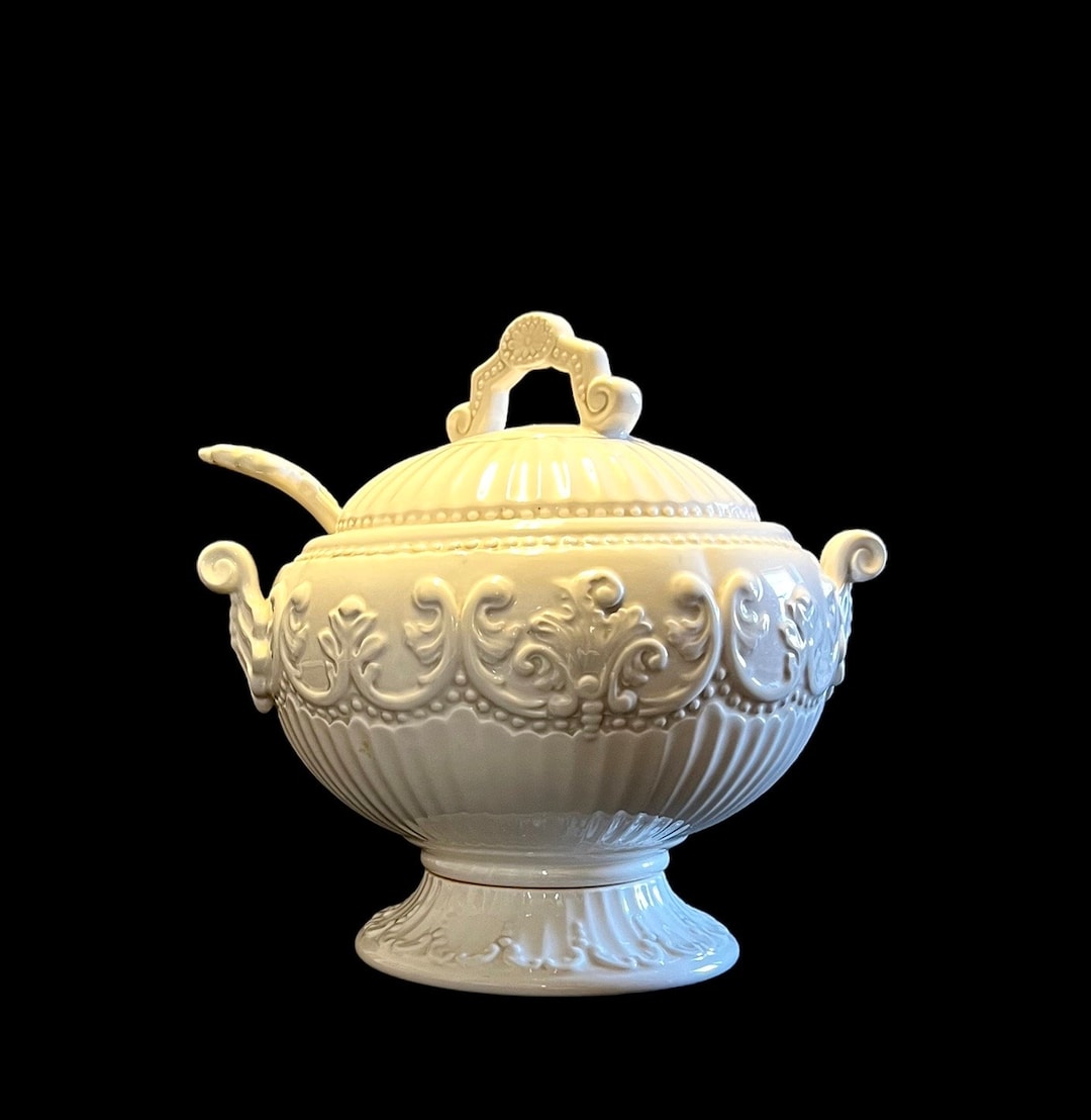 American Atelier Baroque White Tureen Ironstone With Raised Pattern ...