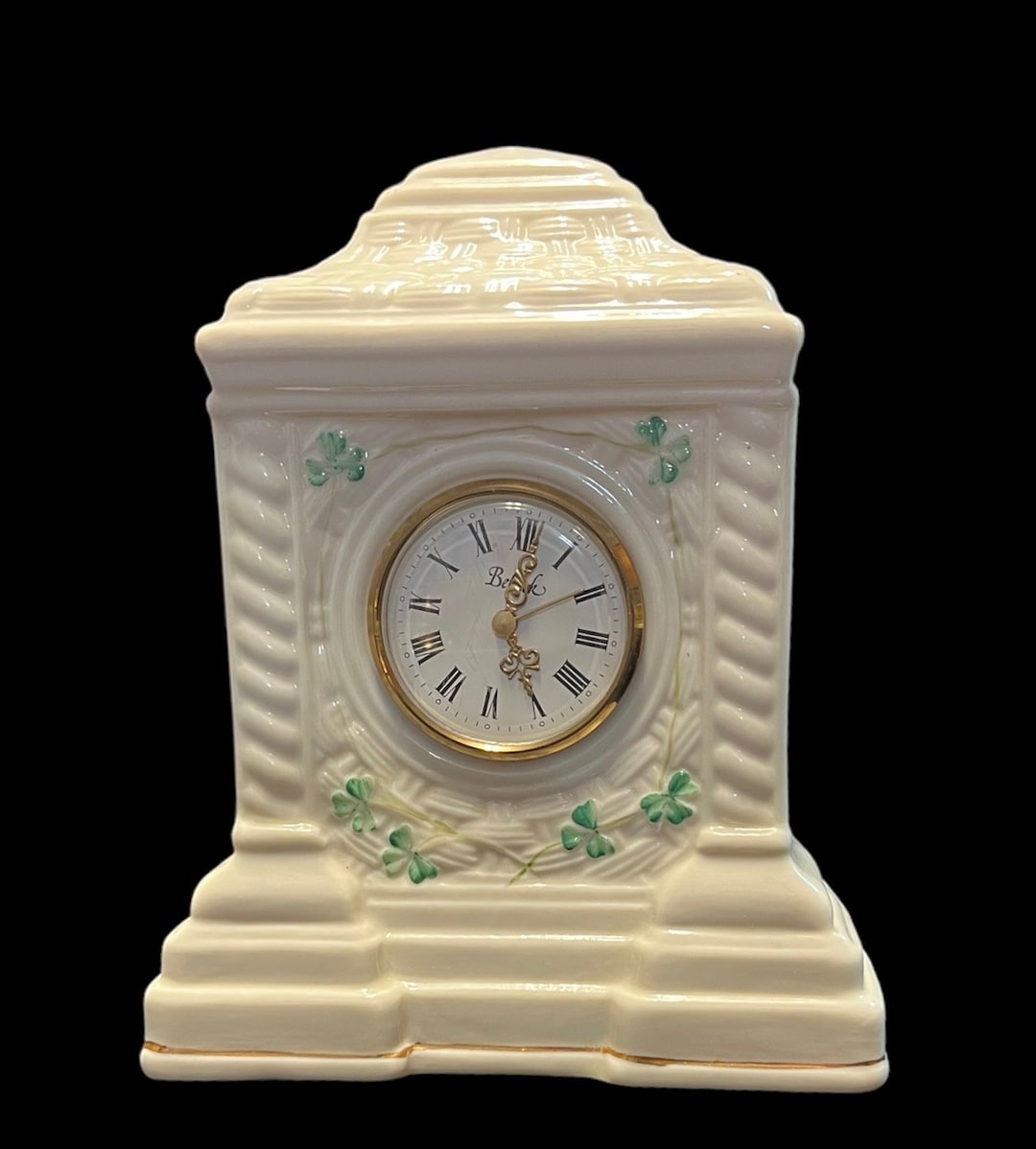 Belleek Cashel Mantel Clock Ireland Irish Shamrock Cashel Back Stamped ...