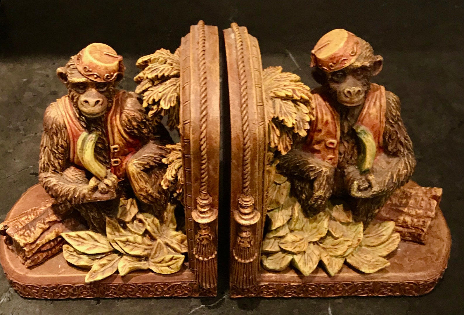 Vintage Monkey Tropical Bookends Heavy Composite Monkeys - Etsy