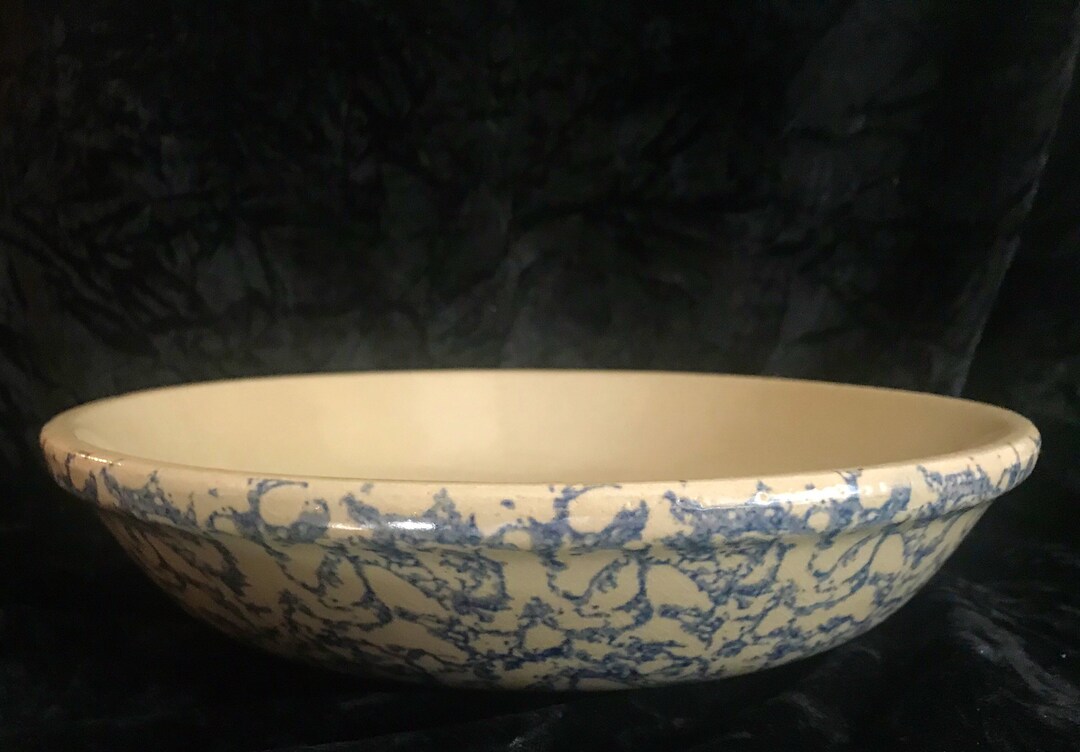 Roseville-ohio-blue-sponge-ware-pottery Splatter-ware-12 Pasta Bowl RRP ...