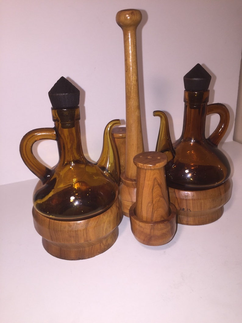 Antique Wine Vinegar Salt and Pepper Cruet Set Made From Wood - Etsy