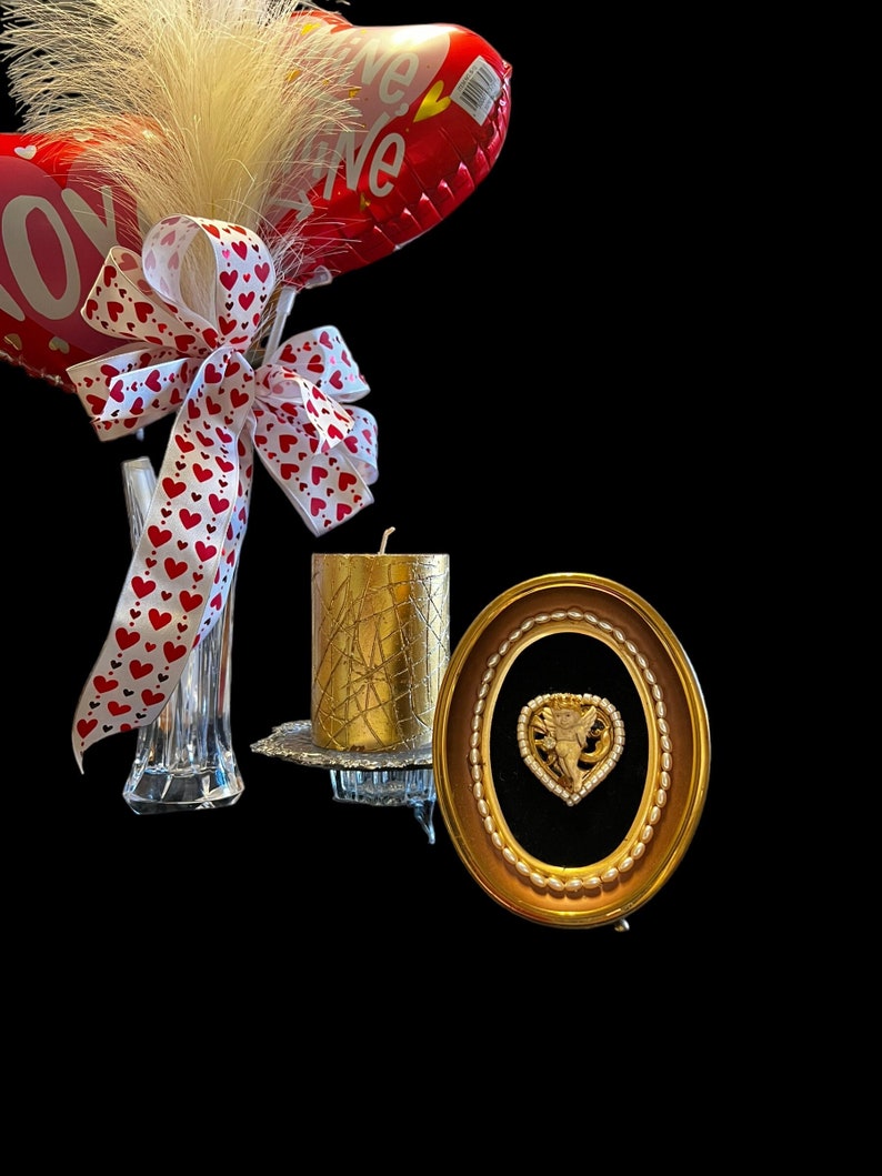 OOAK Valentines Day Cherub, Golden Heart in Vintage Frame, Surrounded ...