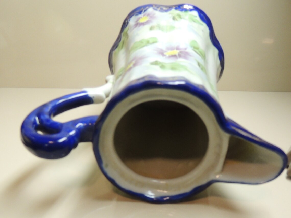 Nippon Cobalt Flow Blue Antique Hand Painted Pitcher Marked in - Etsy