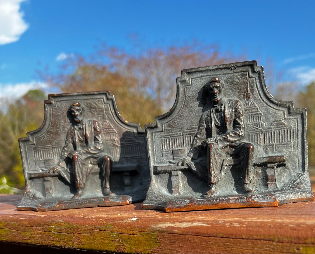 Rare Vintage Abraham Lincoln Solid Bronze Bookends With a Great Patina ...