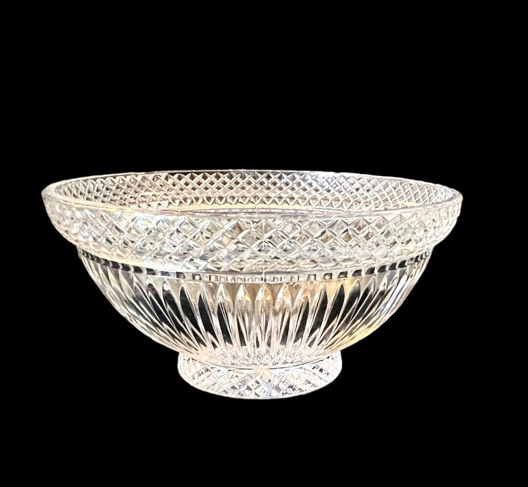 Estate by Fifth Ave Blown Cut Lg Crystal 10” Bowl Criss Cross Rim Deep ...