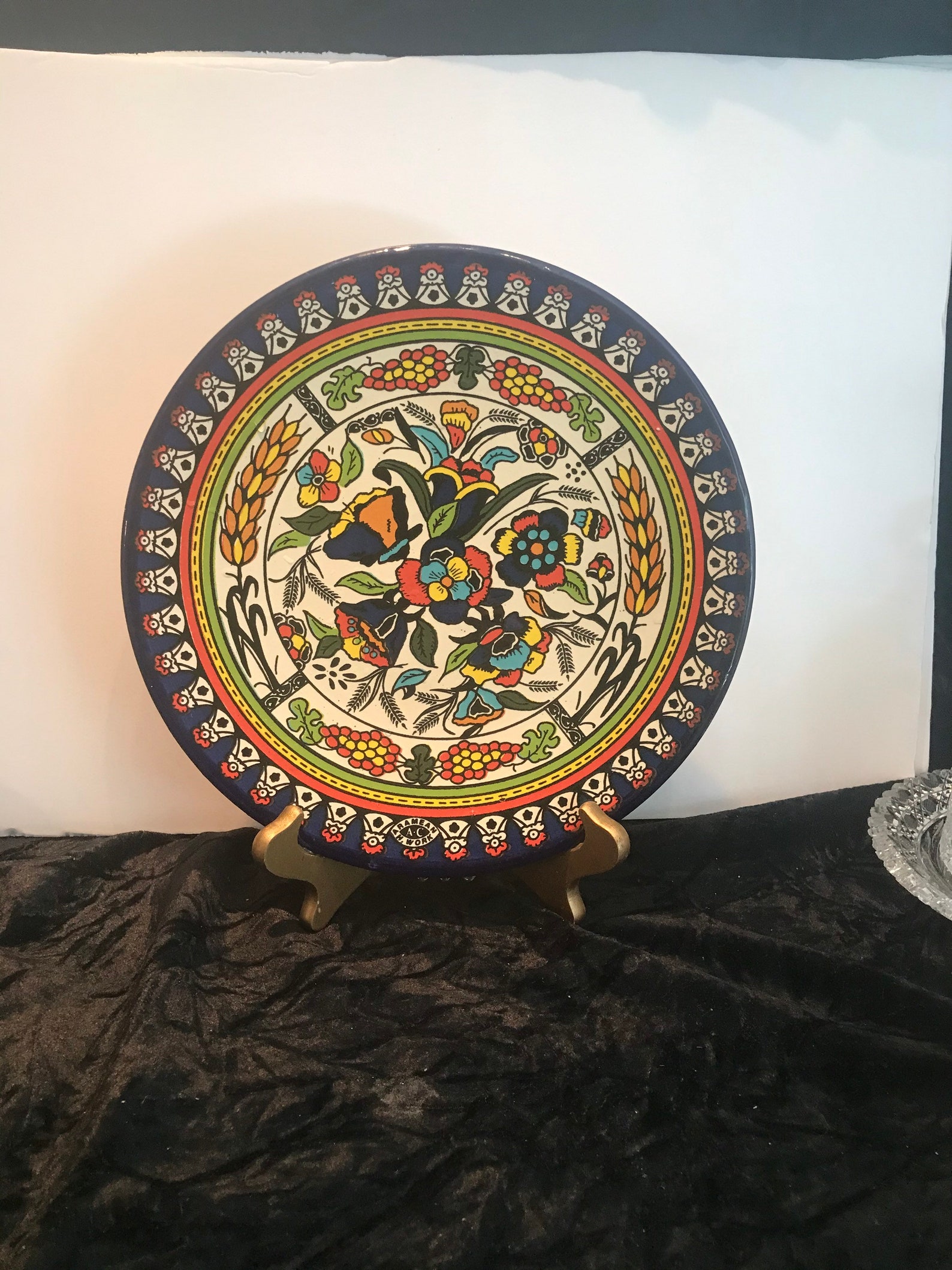 Aramean Plate Wall Art Hand Painted Floral Ceramic Wall Plate | Etsy