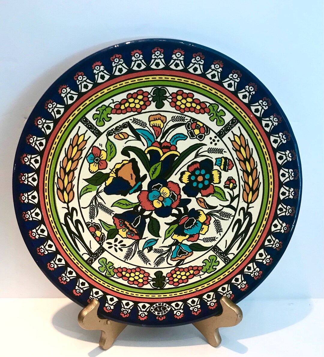 Aramean Plate Wall Art Hand Painted Floral Ceramic Wall Plate Design ...