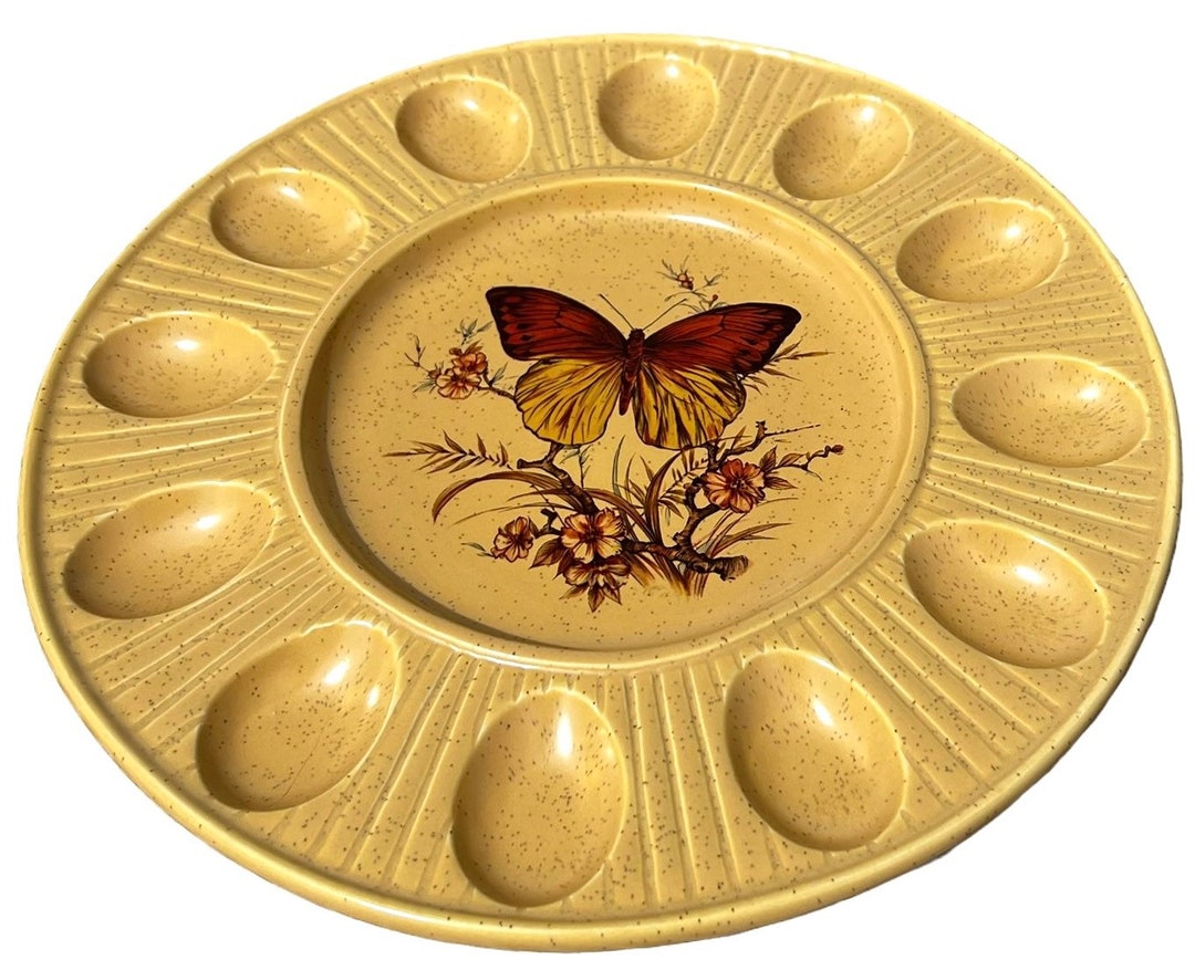 Vintage Danz Deviled Egg Dish Round Earthtone Spackle Color Egg Serving ...