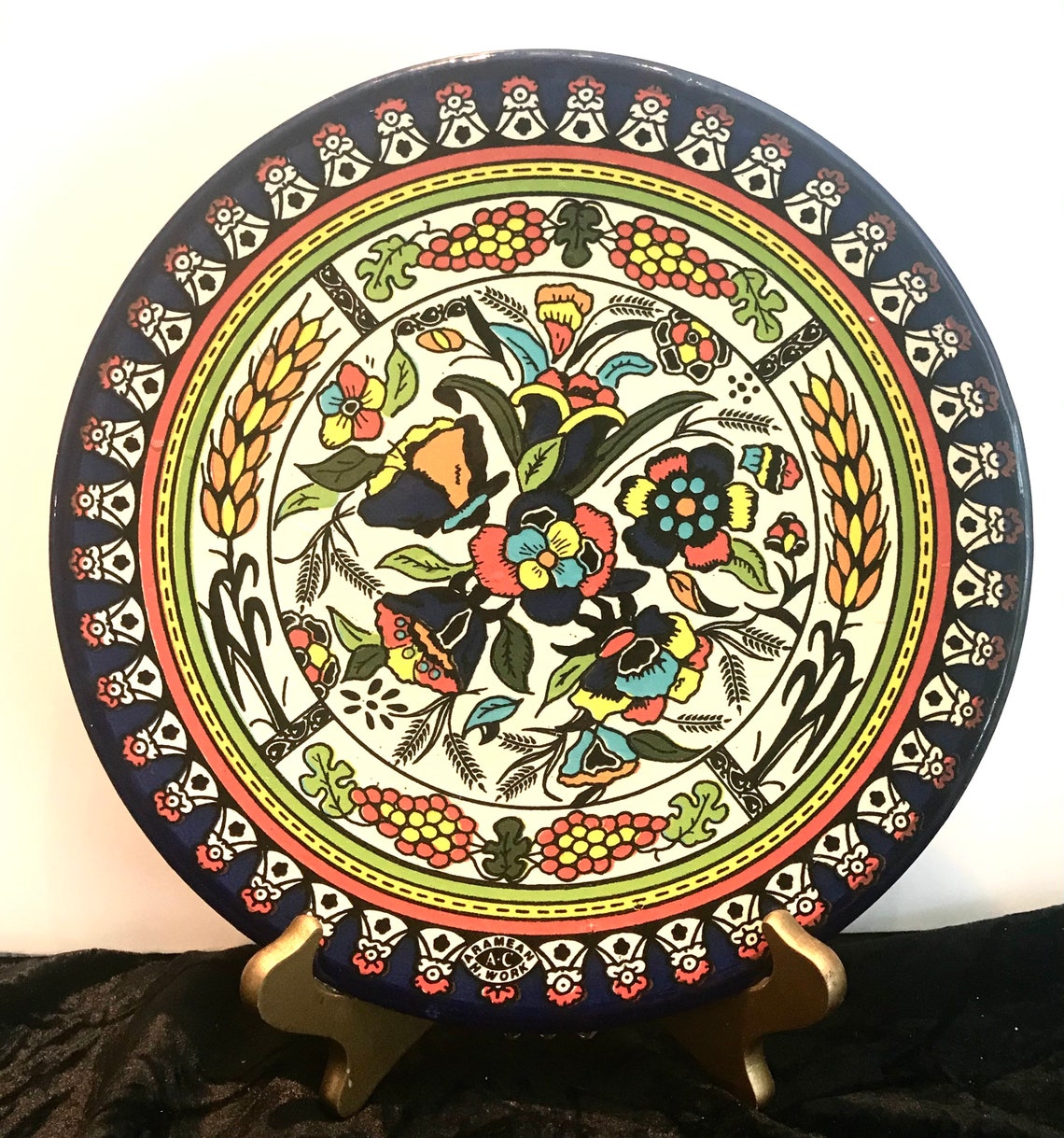 Aramean Plate Wall Art Hand Painted Floral Ceramic Wall Plate - Etsy