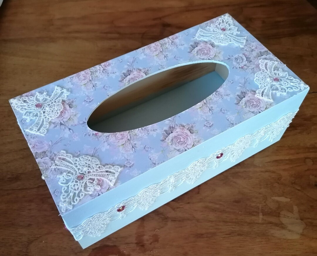 Sky Blue Tissue Box, Lace and Rhinestones in a Romantic and Feminine ...