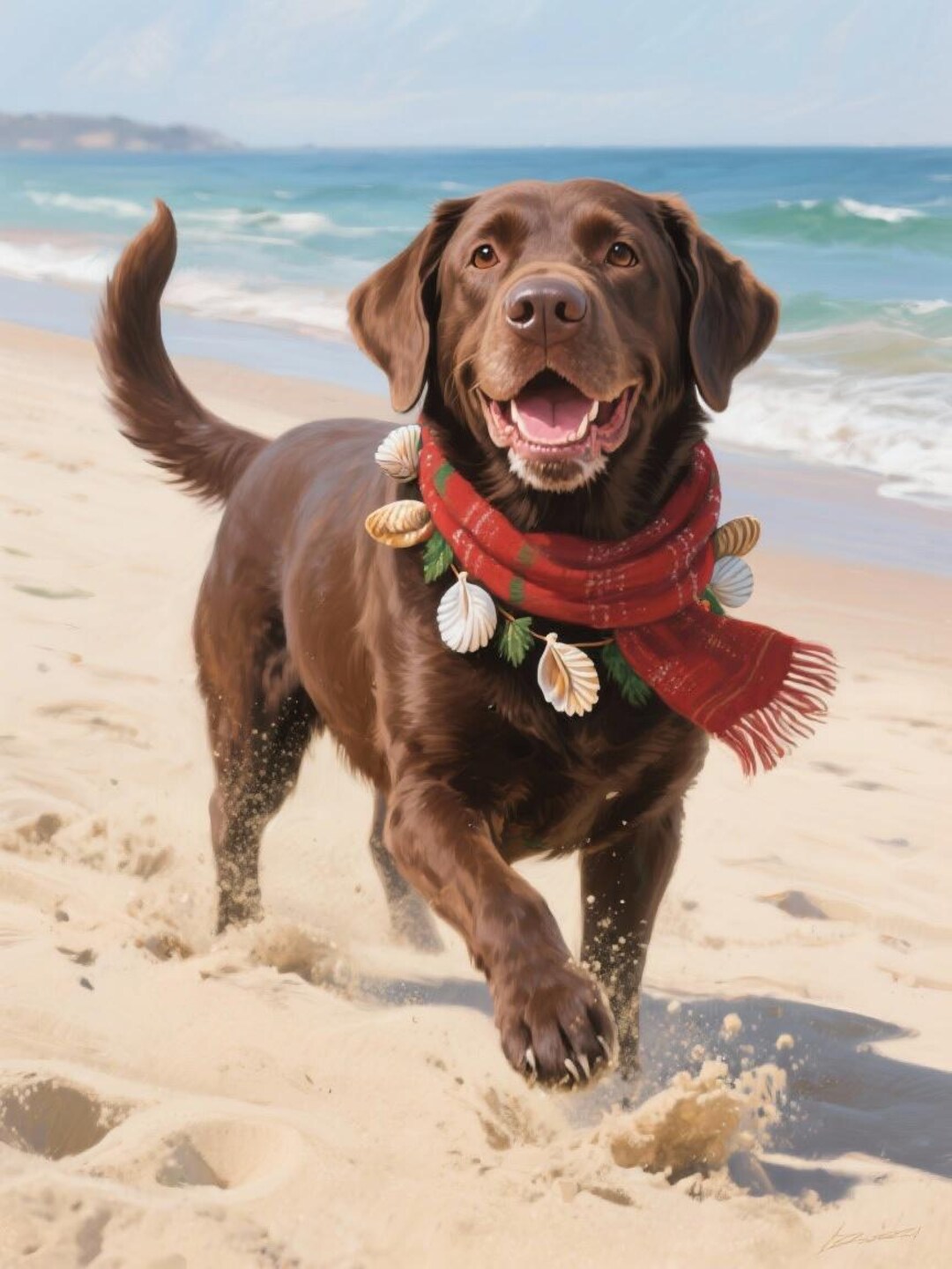 Christmas Chocolate Labrador on the Beach | Holiday Dog Wall Art ...