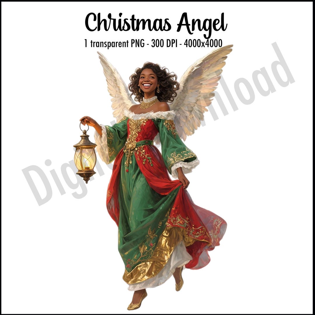 Black Joyful Angel Digital Art Clipart: Christian Illustration (digital ...