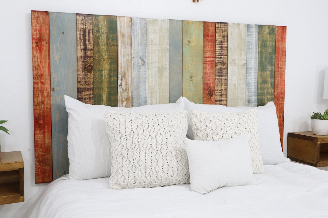Retro Headboard, Multi Colored Bohemian Style Bedroom Furniture, Solid ...