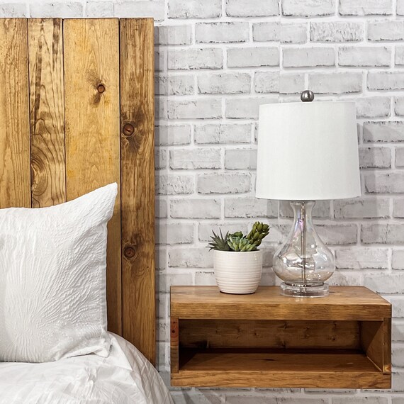 Golden Brown Stained Floating Nightstand Bedside Table. Handcrafted With Real Wood. Mounts on Wall. Easy Installation. Rustic Decor. Etsy Canada