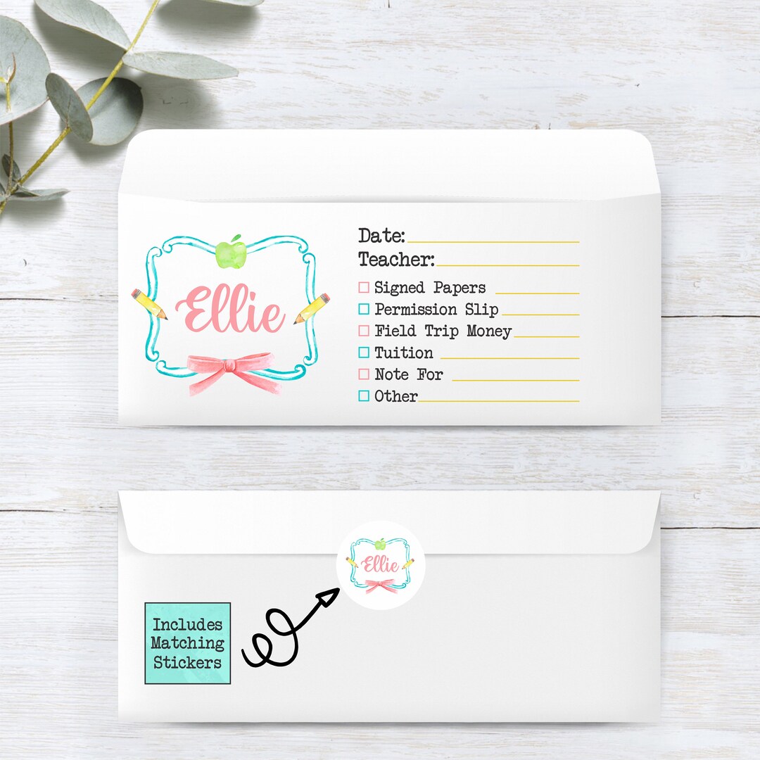 School Money Envelope, Lunch Money, School Supplies, School Organizer ...