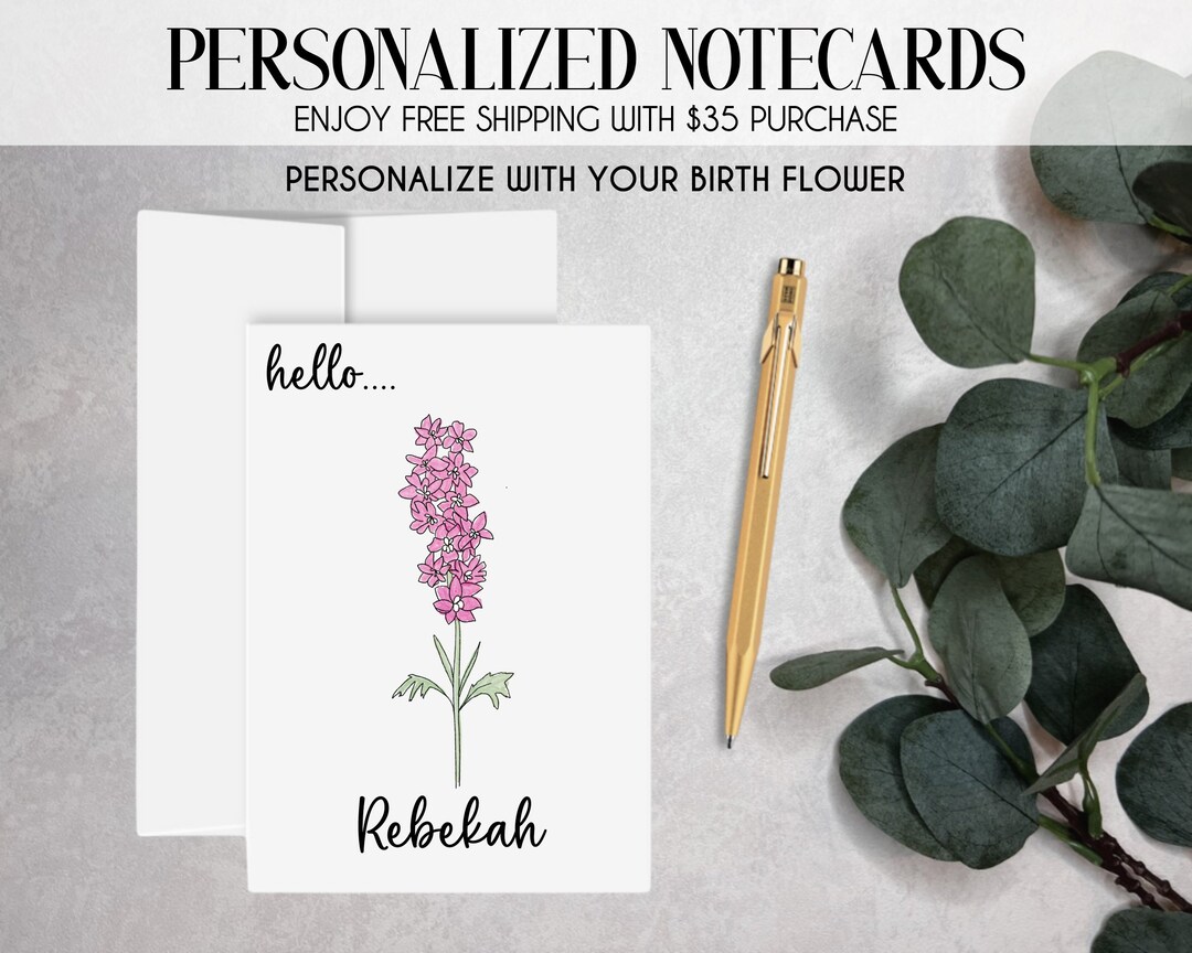Personalized Birth Flower Stationary, Flat Notecard Set, Personalized ...