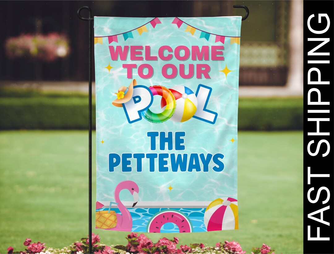 Personalized Pool Flag, Flamingo Pool Flag, Welcome to Our Pool, Pool ...