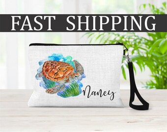 Sea Turtle Cosmetic Bag, Personalized Sea Turtle Makeup Bag, Sea Turtle ...