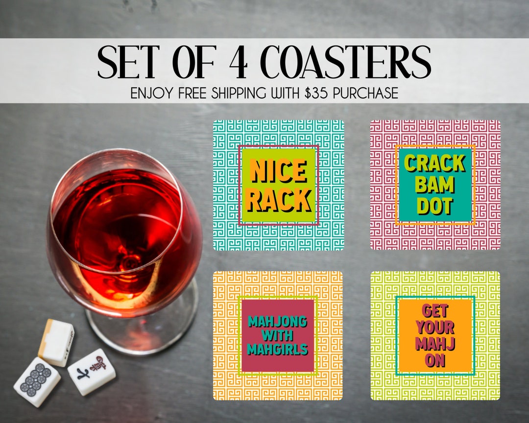 Mahjong Coaster Set, Custom Mahjong Party Coasters, Mahjong Game Drink ...