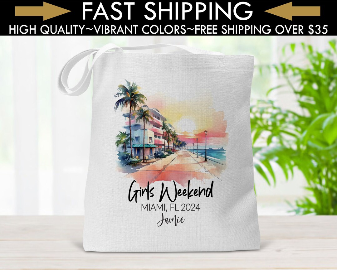 Miami Personalized Tote Bag, Girls Miami Trip Bag, Girls Trip Gifts ...