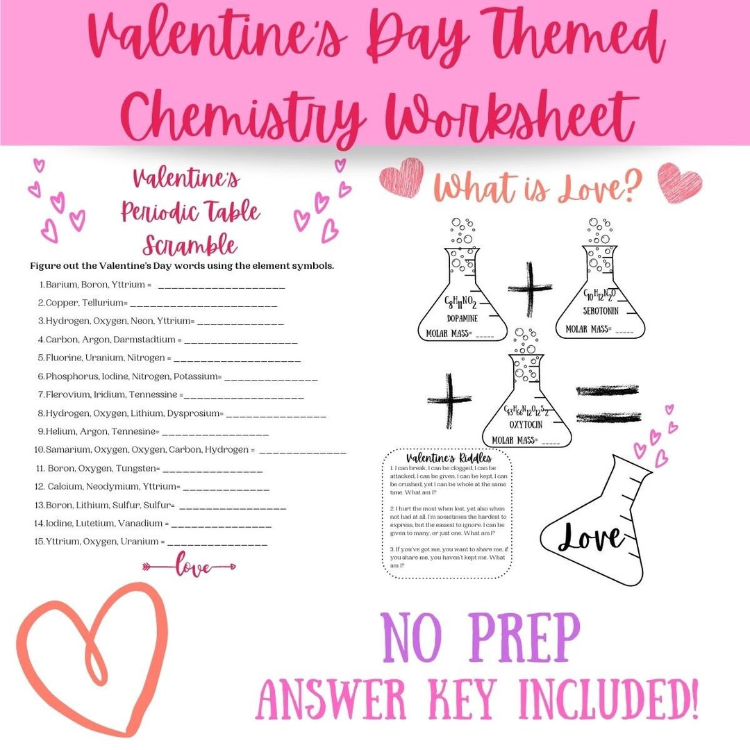 Valentine's Day Chemistry Worksheet - Etsy