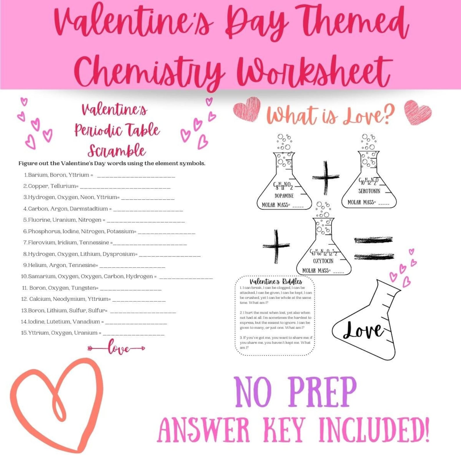 Valentine's Day Chemistry Worksheet - Etsy