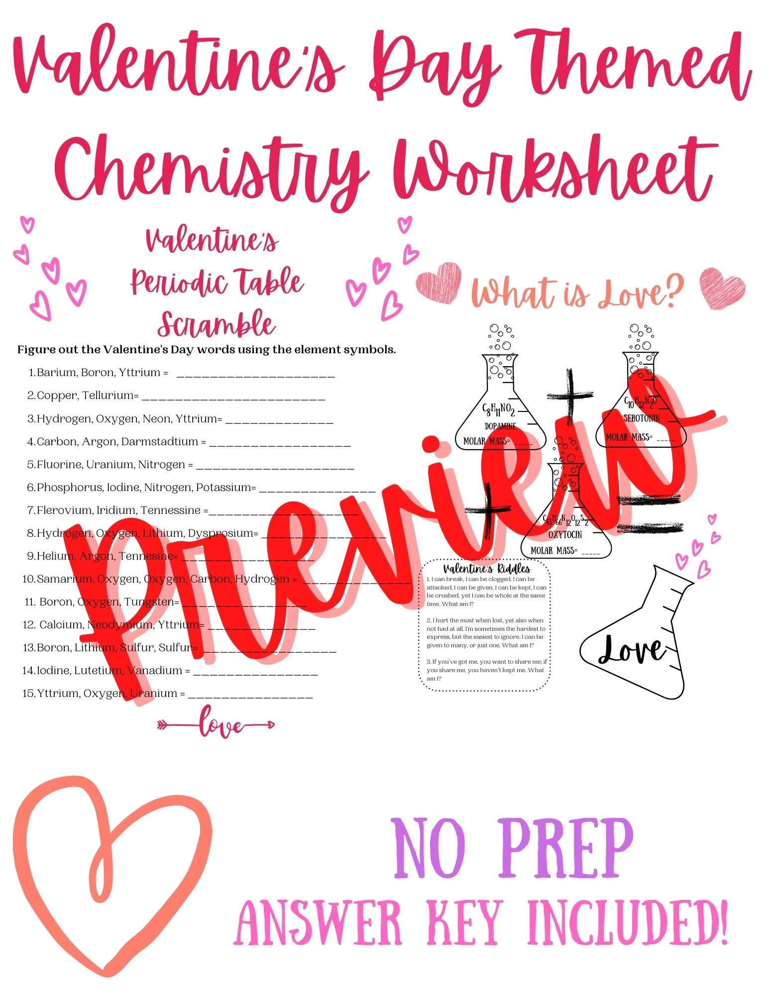 Valentine's Day Chemistry Worksheet - Etsy