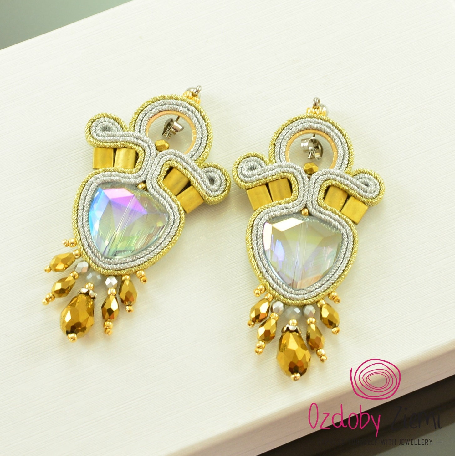 Gold Silver Soutache Earrings for Bride, Glossy Wedding Earrings ...