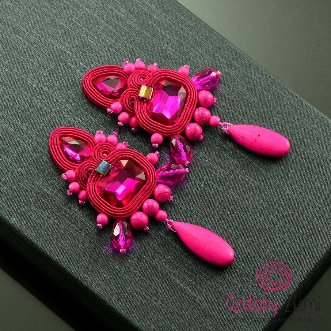 Fuchsia Clip-on Earrings, Hot Pink Earrings, Funky Earrings, Pink Boho ...