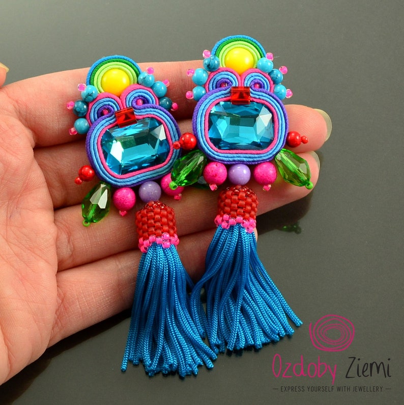 Funky earrings colorful tassel earrings boho earrings | Etsy