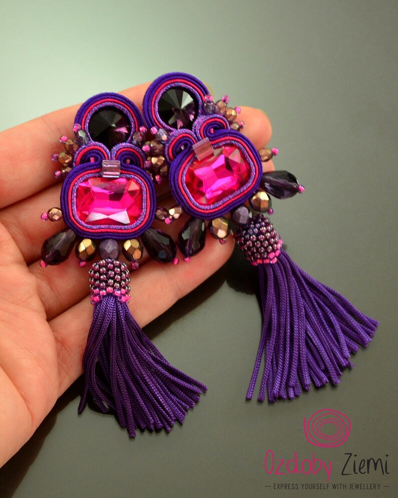 Purple Pink Earrings With Tassel Ultra Violet Earrings - Etsy