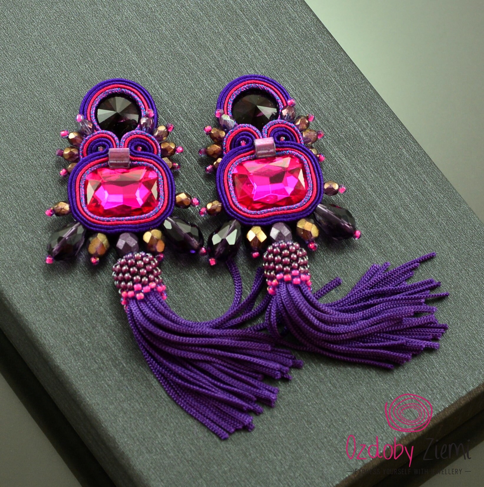 Purple pink earrings with tassel ultra violet earrings | Etsy