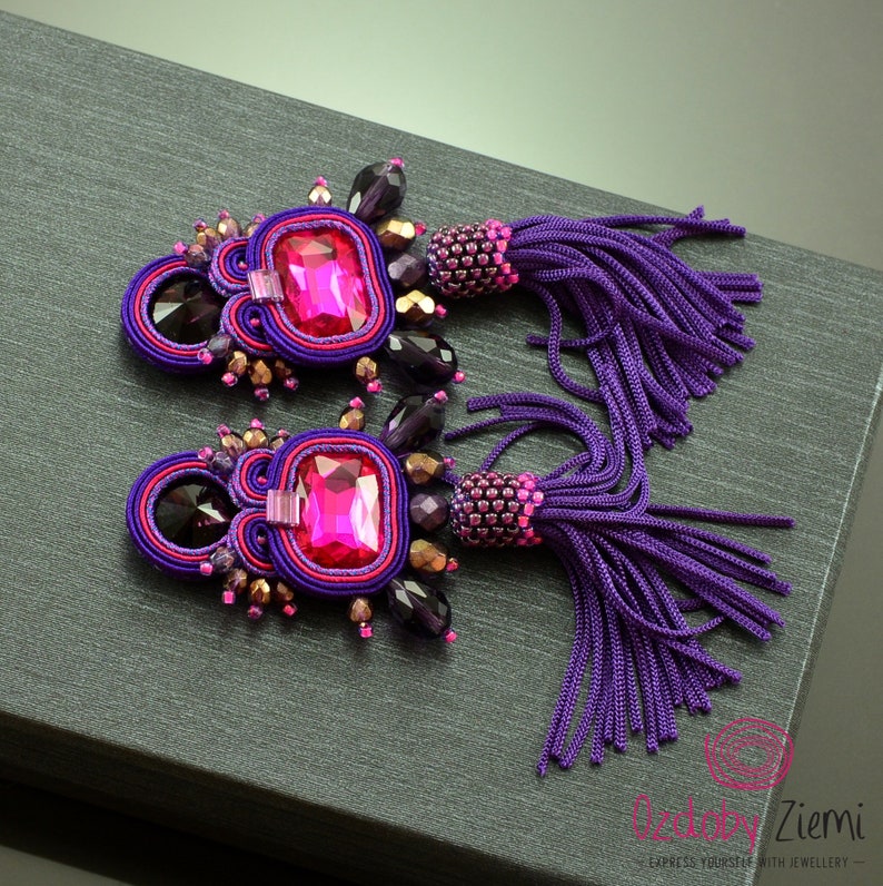 Purple Pink Earrings With Tassel Ultra Violet Earrings - Etsy