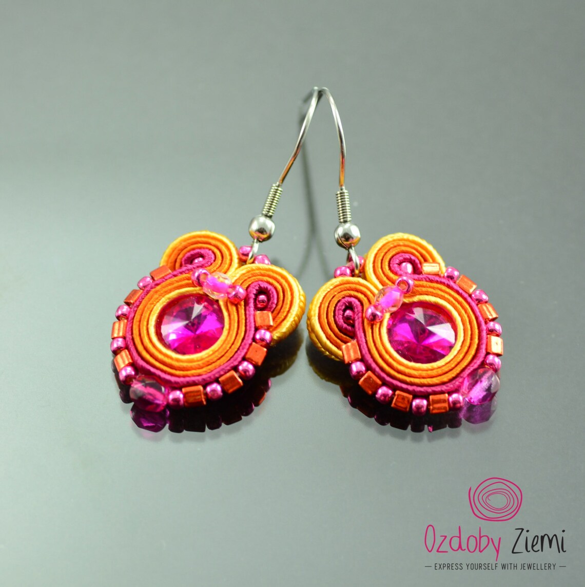 Small Pink Orange Soutache Earrings Hot Pink Soutache - Etsy