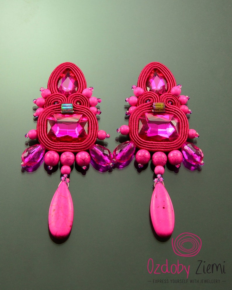 Fuchsia clip-on earrings hot pink earrings funky earrings | Etsy