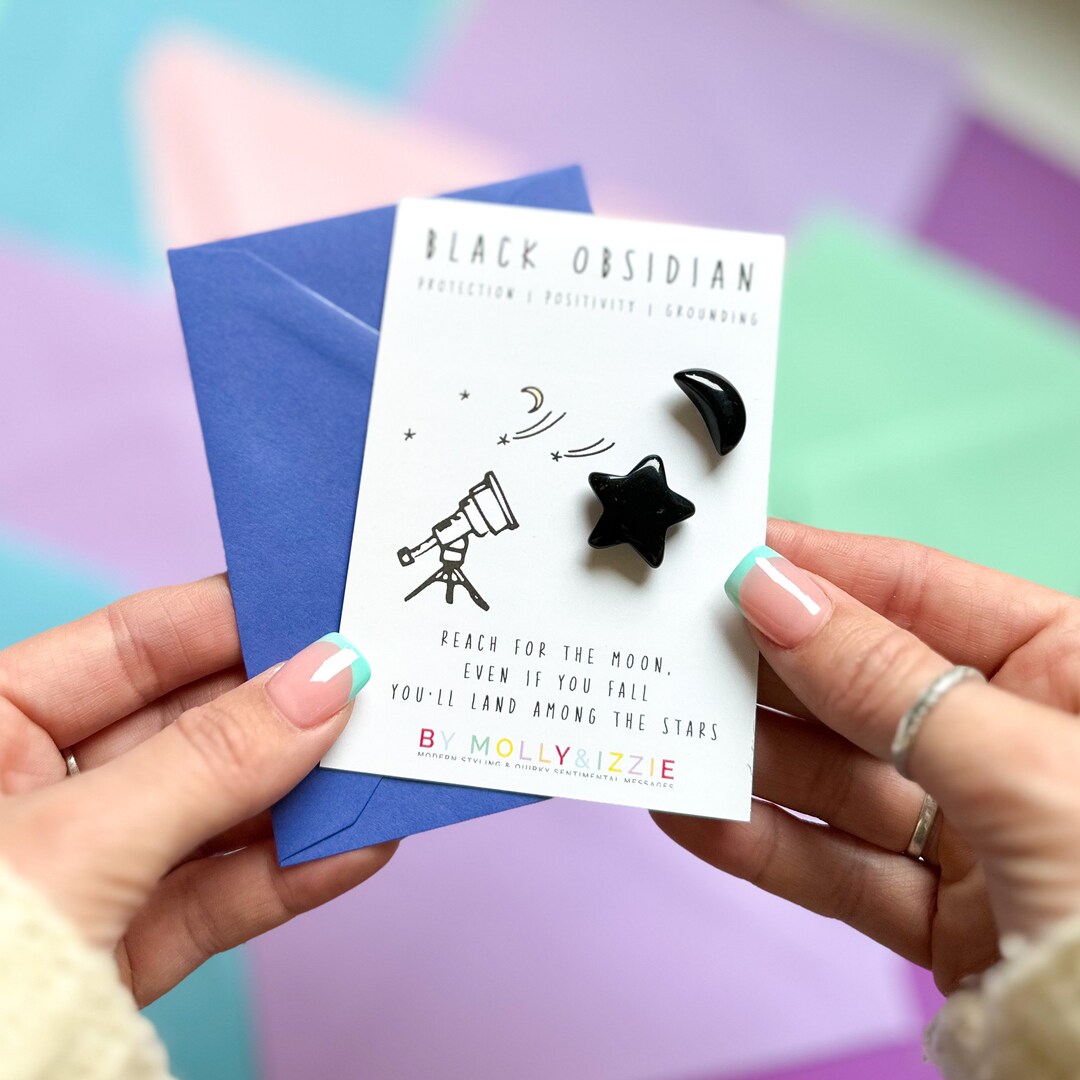 Black Obsidian Star and Moon Stones | Token Gift | Keepsake | Worry ...