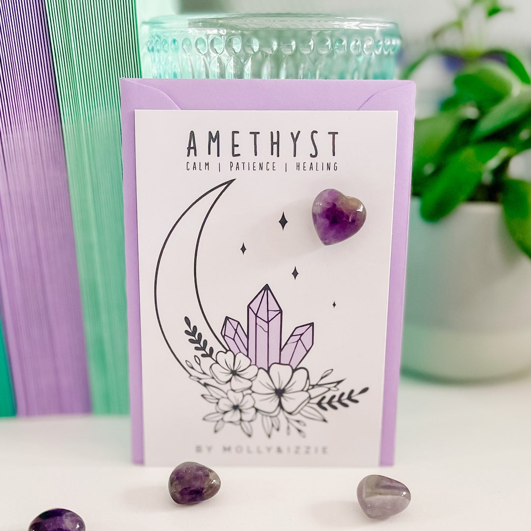 Amethyst Crystal Heart on Card | Token Gift | Keepsake | Worry Stones ...