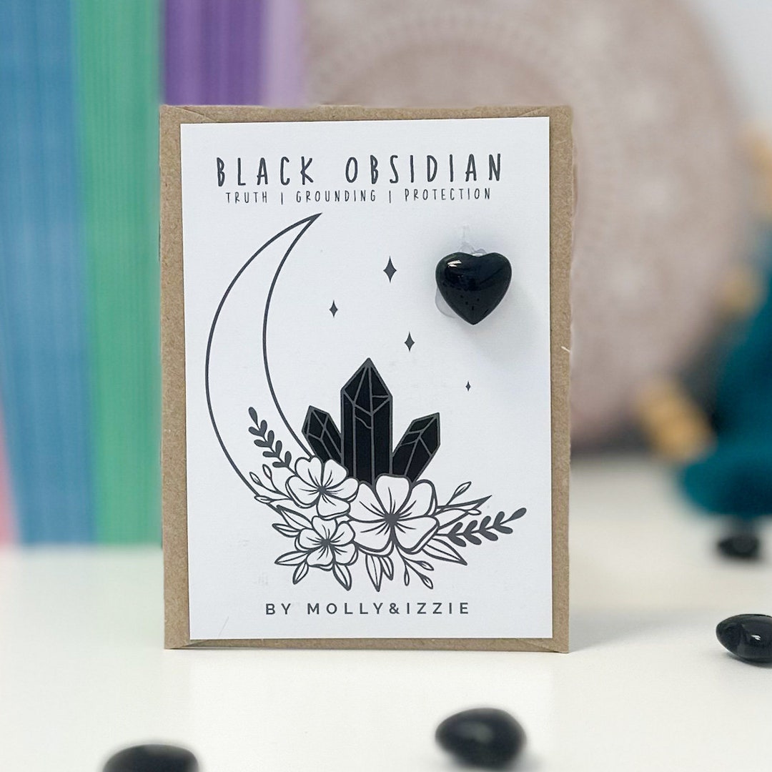 Black Obsidian Crystal on Heart Card | Token Gift | Keepsake | Worry ...