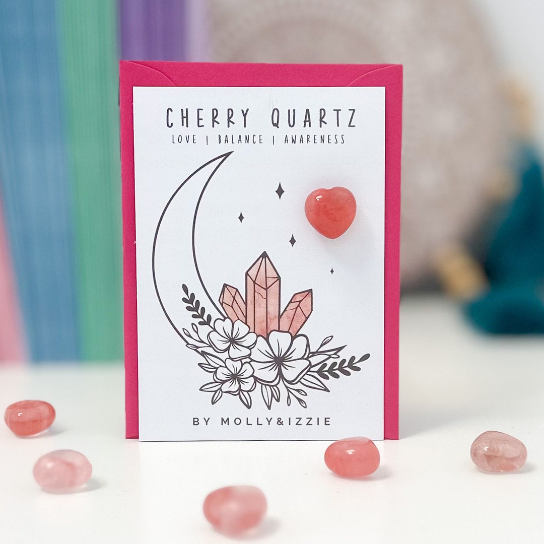 Cherry Quartz Crystal Heart on Card | Token Gift | Keepsake | Worry ...
