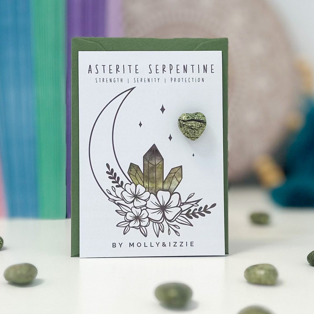 Asterite Serpentine Crystal on Heart Card | Token Gift | Keepsake ...