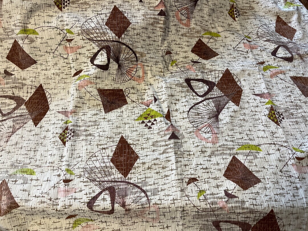 Rural Estate Mid Century Stash Salvaged Barkcloth Fabric Curtain Panel ...