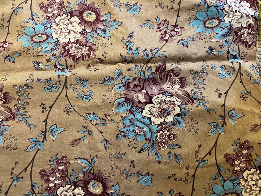 Windham Rose-pink Teal Floral Light Brown Fabric HALF Yard (ccc) - Etsy