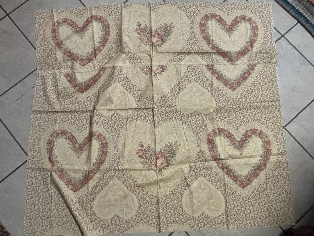 1980's Joan Kessler Concord Rose Pink Floral Beige Heart Cotton ...