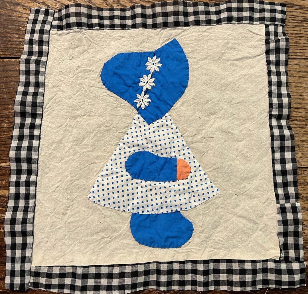 Vintage Applique Sunbonnet Sue Handsewn Quilt Block Right Hook Rural ...