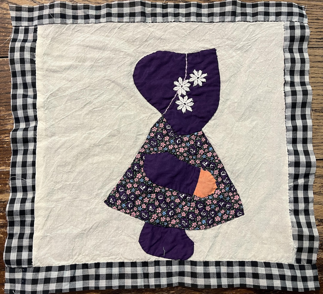 Vintage Applique Sunbonnet Sue Handsewn Quilt Block Right Hook Rural ...